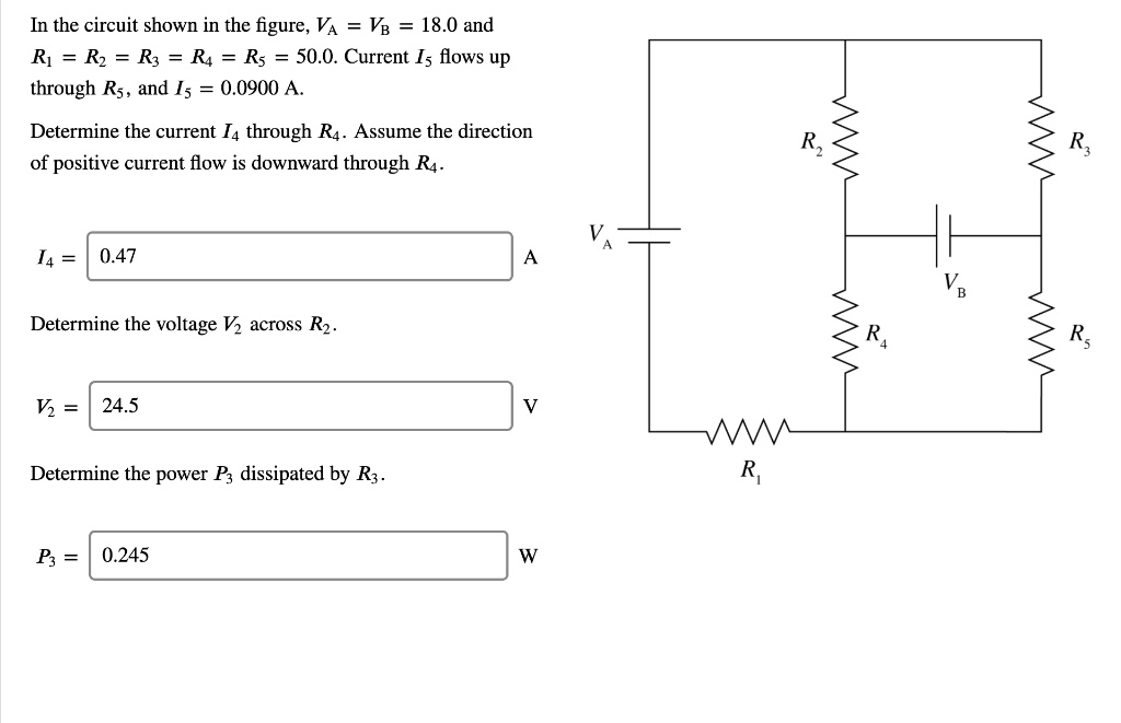 SOLVED: In the circuit shown in the figure, VA VB 18.0 and R1 = Rz = Ry = Ry = Rs = 50.0 ...