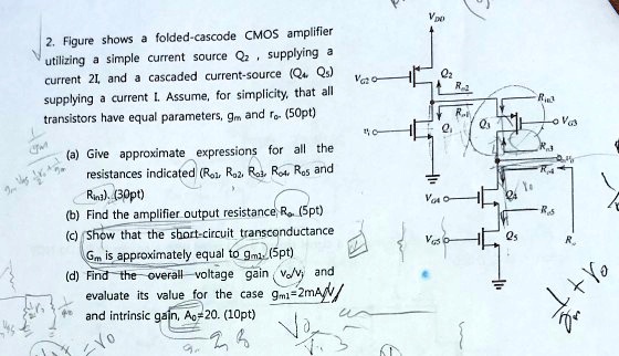 2. Figure shows a folded-cascode CMOS amplifier utilizing a simple ...