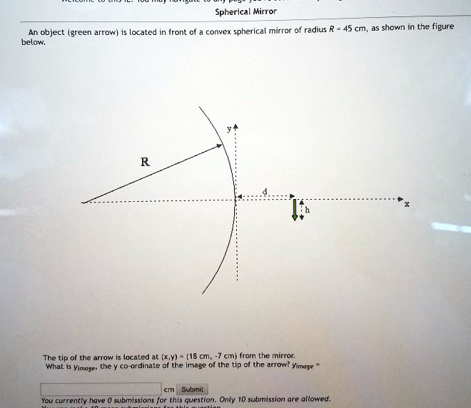 Spherical Mirror An object (green arrow) is located in front of a ...