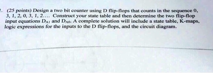 SOLVED: Design a two-bit counter using D flip-flops that counts in the ...