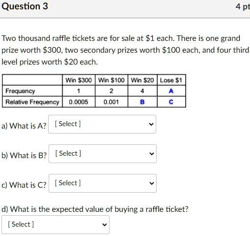 question 3 two thousand raffle tickets are for sale at 1 each there is ...