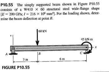 SOLVED: P10.55 The simply supported beam shown in Figure P10.55 consists of a W410 60 structural ...