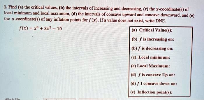 SOLVED: Find (") the critical values (b) the intervals of increasing and decreasing; (c) the x ...
