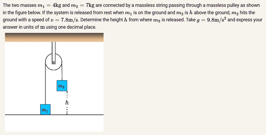 SOLVED: The two masses m1 = 1kg and m2 = 7kg are connected by a massless string passing through ...