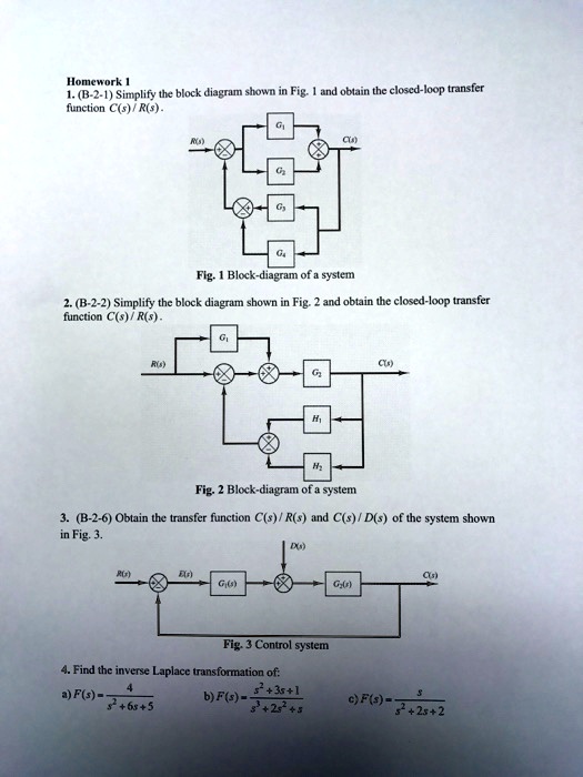 SOLVED: Homework 1 1. (B-2-1) Simplify the block diagram shown in Fig. 1 and obtain the closed ...
