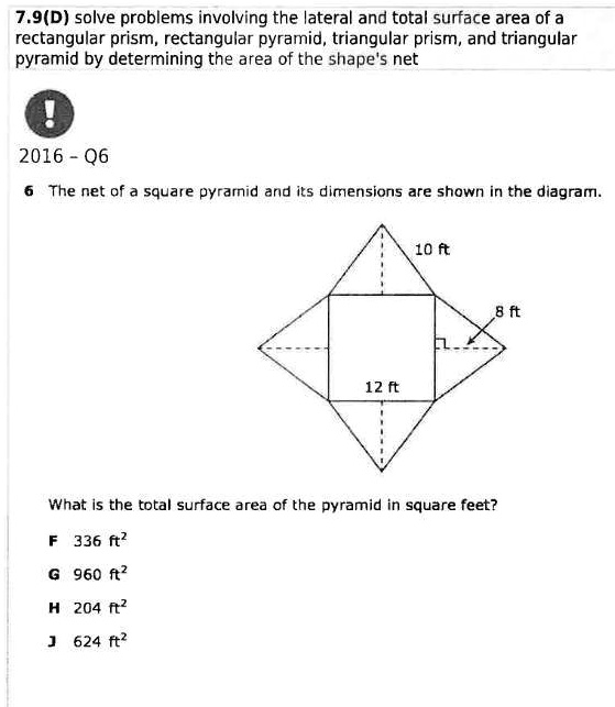 7.9(D) solve problems involving the lateral and total surface area of a rectangular prism ...