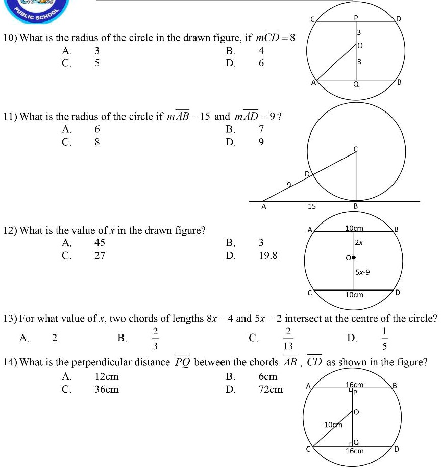 Solved Public School 10 What Is The Radius Of The Circle In The Drawn