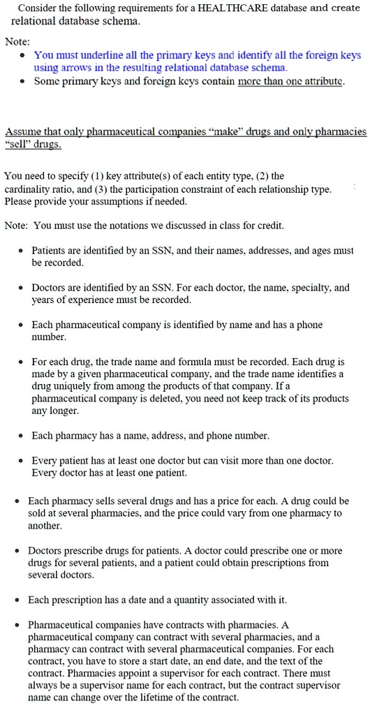SOLVED: Consider the following requirements for a HEALTHCARE database ...