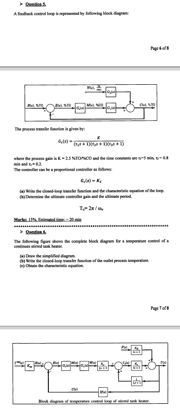 > Question 5. A feedback control loop is represented by following block ...