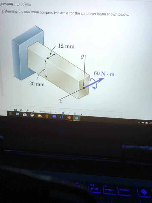 SOLVED: Determine the maximum compressive stress for the cantilever beam shown below. 12 mm y 60 ...