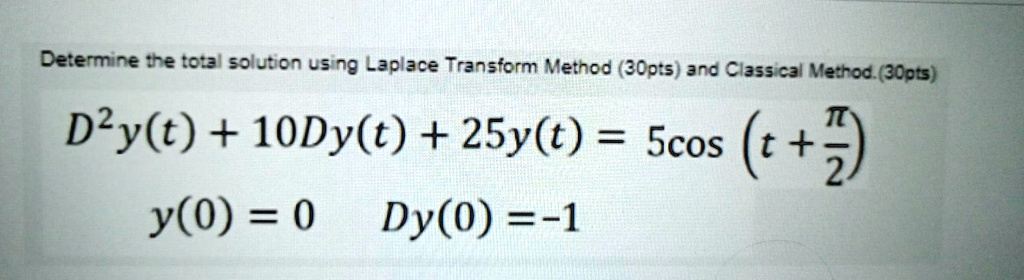 SOLVED: Determine the total solution using Laplace Transform Method (30 ... SOLVED: Determine the total solution using Laplace Transform Method (30 ...