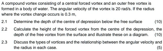 SOLVED: A compound vortex consisting of a central forced vortex and an ...