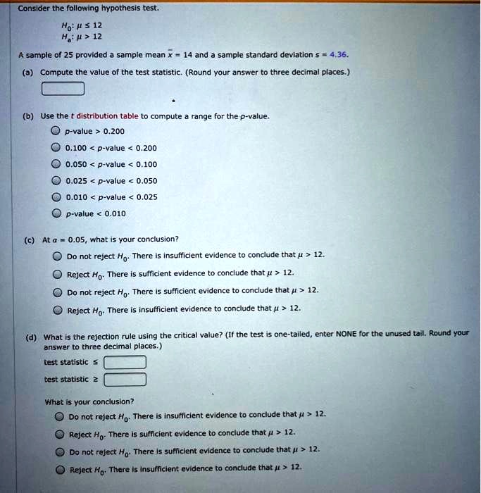 Solved Consider The Following Hypothesis Test Ho μ 12 Ha μ 12