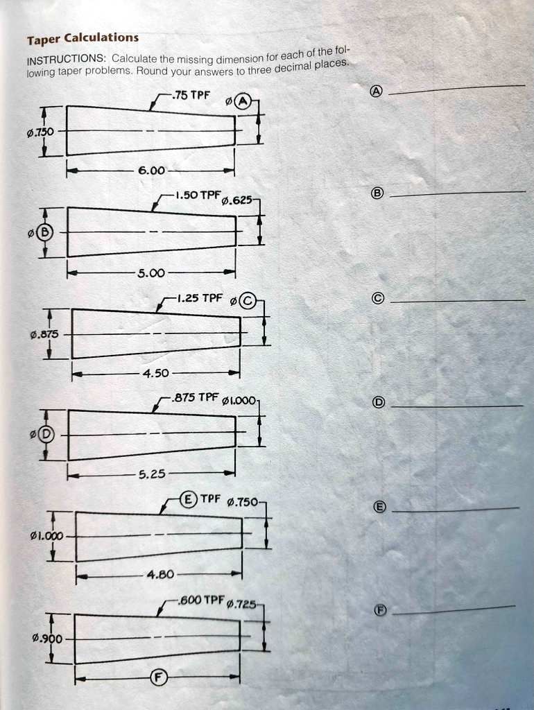 taper calculations instructions calculate the missing dimension for ...