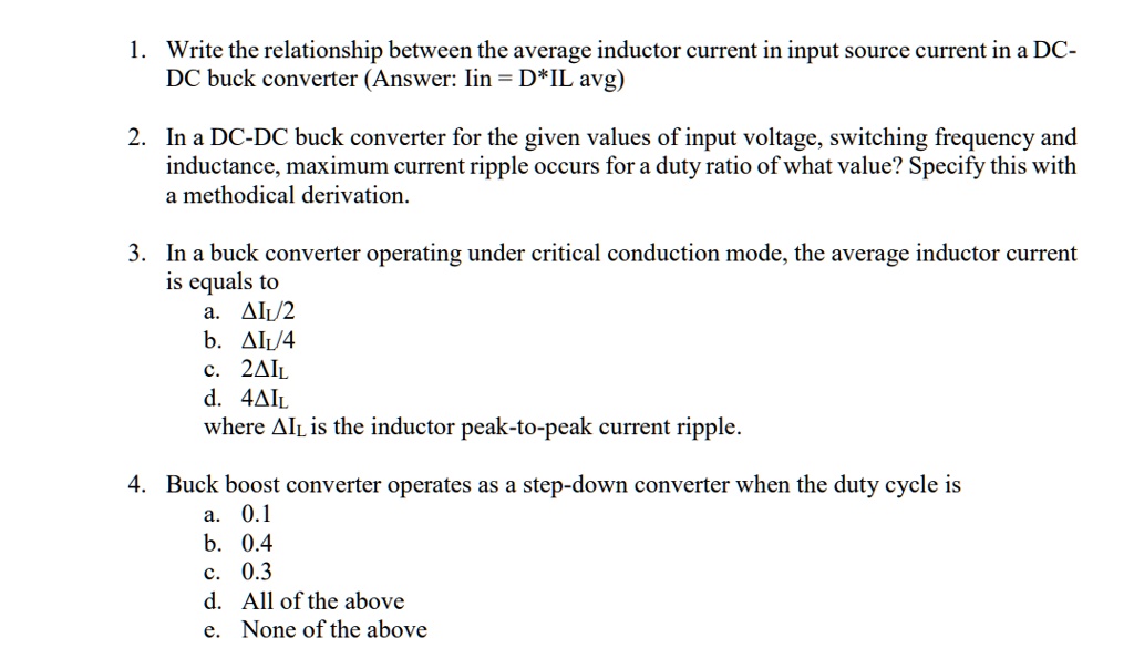 1. Write the relationship between the average inductor current in input ...