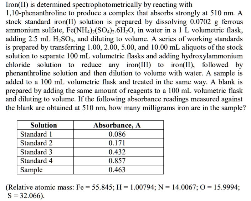 [GET ANSWER] Iron(II) is determined spectrophotometrically by reacting ...