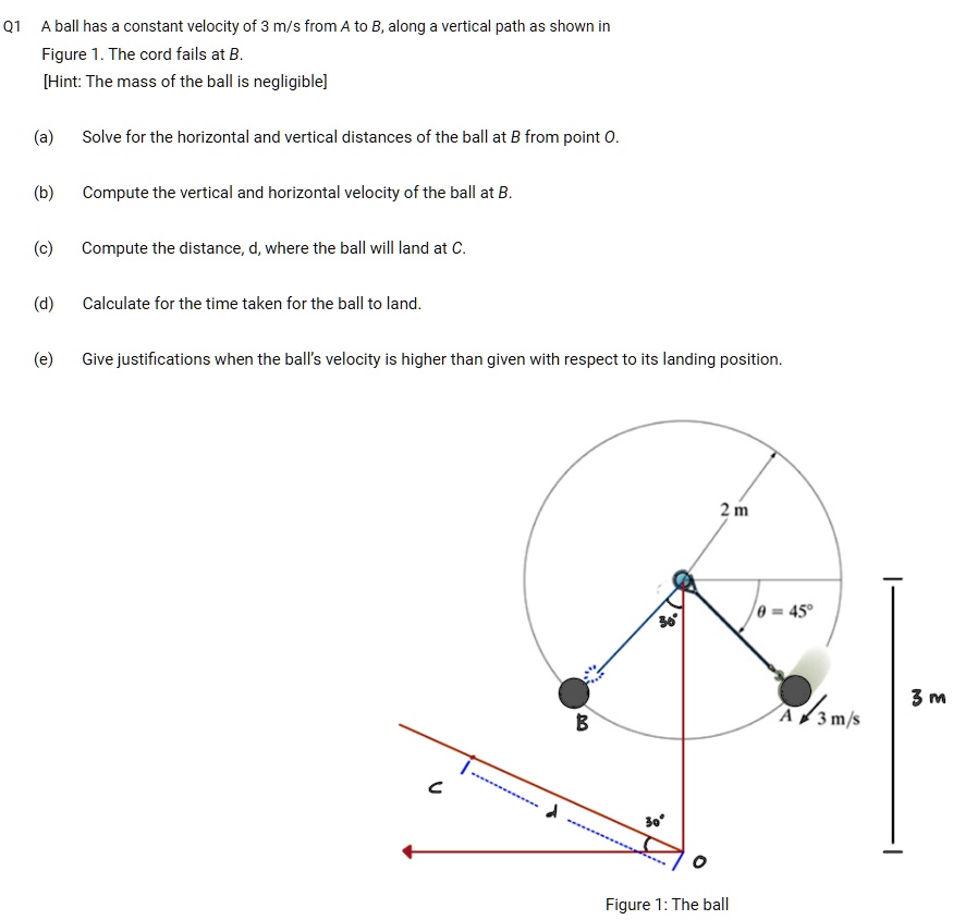 a ball has constant velocity of 3 ms from a to b along vertical path as ...