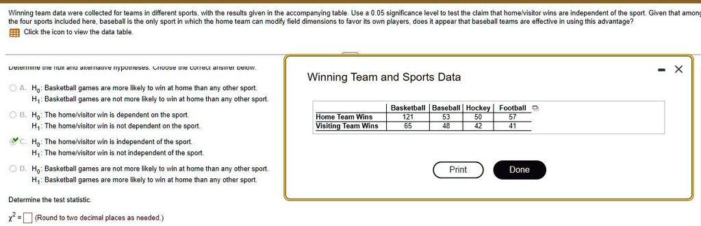 Winning team data were collected for teams in different sports, with ...