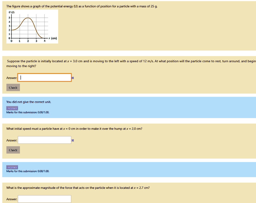 the figure shows graph of the potential energy u as function of position for particle with mass ...