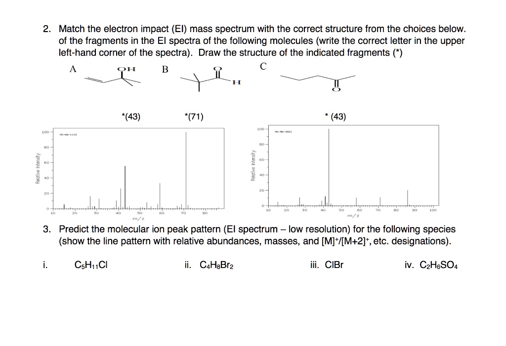match the electron impact el mass spectrum with the correct structure ...