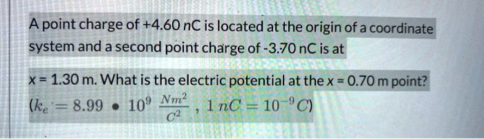 SOLVED: A point charge of +4.60 nC is located at the origin of a coordinate system and a second ...