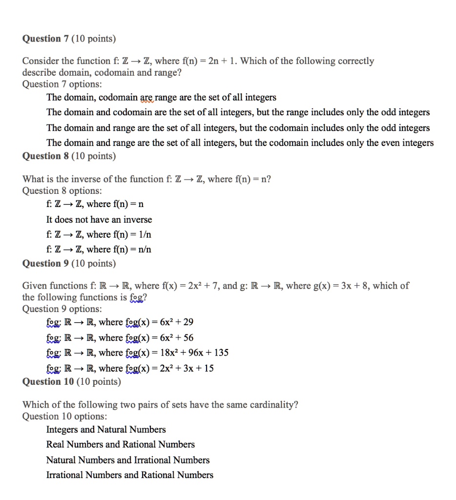 Solved Question 7 10 Points Consider The Function F Z Z Where F N 2n 1 Which Of