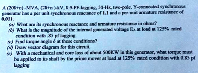 SOLVED: m = 9, n = 79 ^(2Oo + n) MVA (28 + n) kV, 0.9-PF-lagging, 50-Hz ...