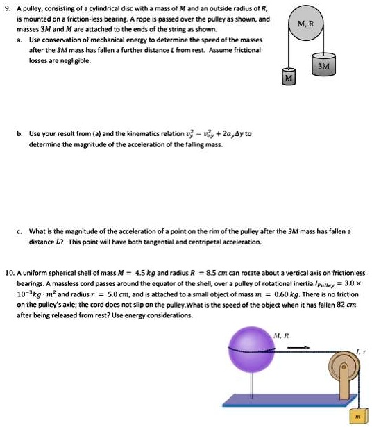 9. A pulley, consisting of a cylindrical disc with a mass of M and an ...