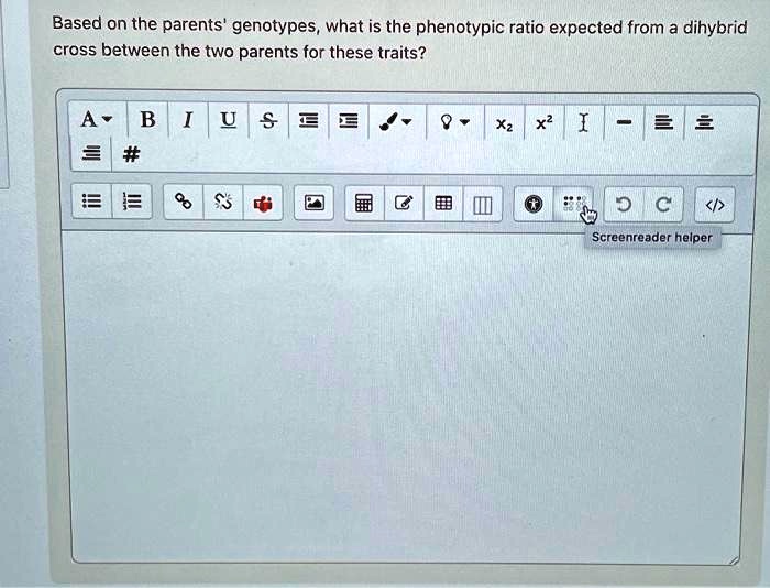 SOLVED: Based on the parents' genotypes, what is the phenotypic ratio ... SOLVED: Based on the parents' genotypes, what is the phenotypic ratio ...