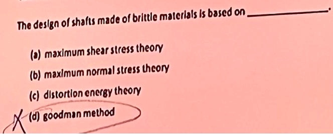 SOLVED: The design of shafts made of brittle materials is based on: (a ...