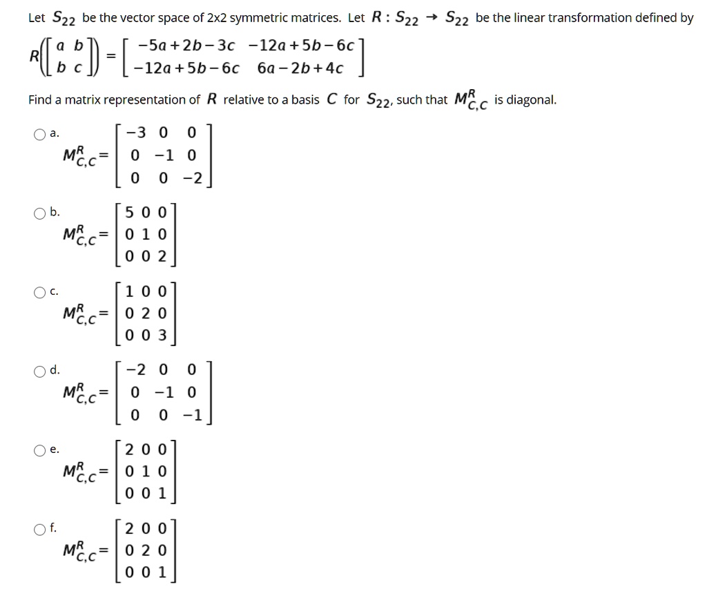 SOLVED: Let S22 be the vector space of 2x2 symmetric matrices Let R ...