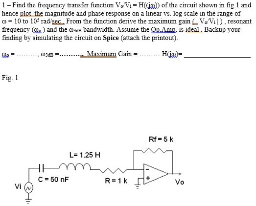 Find the frequency transfer function V/Vi=Hi of the circuit shown in Fig. 1 and hence plot the ...