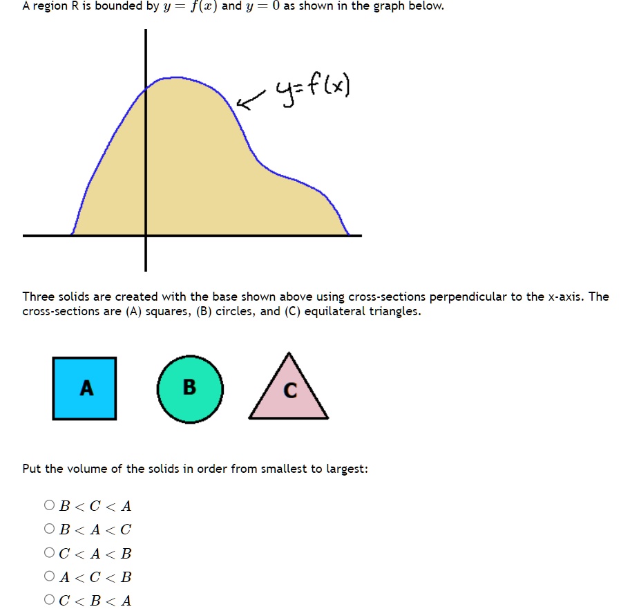 SOLVED: Three solids are created with the base shown above using cross-sections perpendicular to ...
