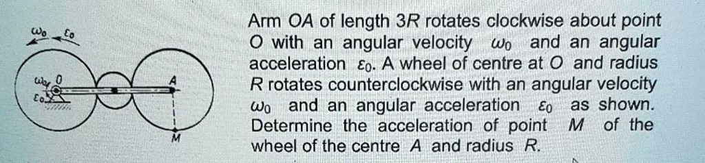 SOLVED: Arm OA of length 3R rotates clockwise about point O with an ...