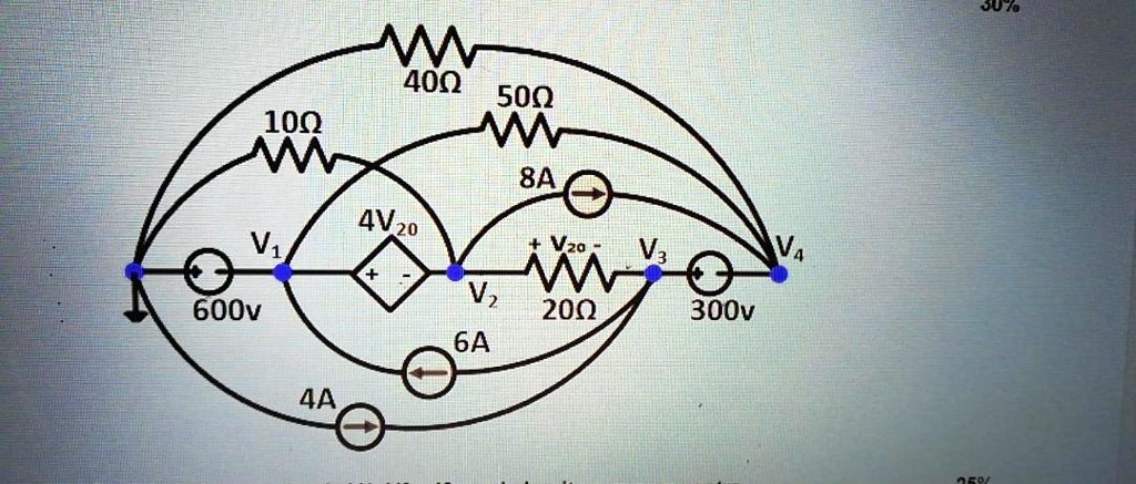SOLVED: Determine the voltage marked V20 in the given circuit. Set the circuit reference as ...