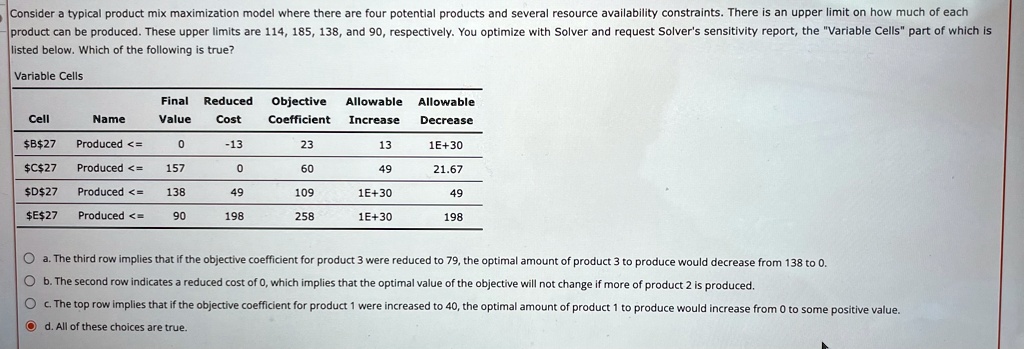 SOLVED: Consider a typical product mix maximization model where there ...