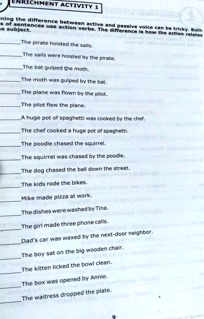 enrichment activity 1 learning the difference between active and ...