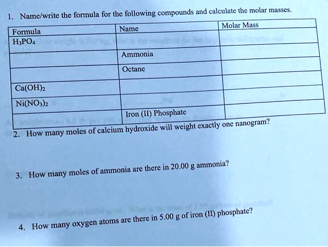 SOLVED: Name/write the formula for the following compounds and ...