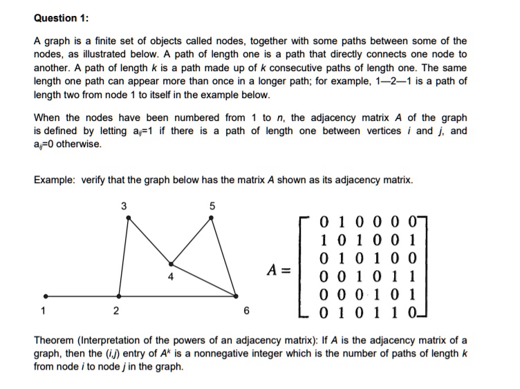 Question 1: graph is finite set of objects called nodes together with ...
