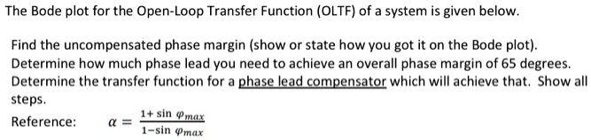 Solved The Bode Plot For The Open Loop Transfer Function Oltf Of A System Is Given Below 7956