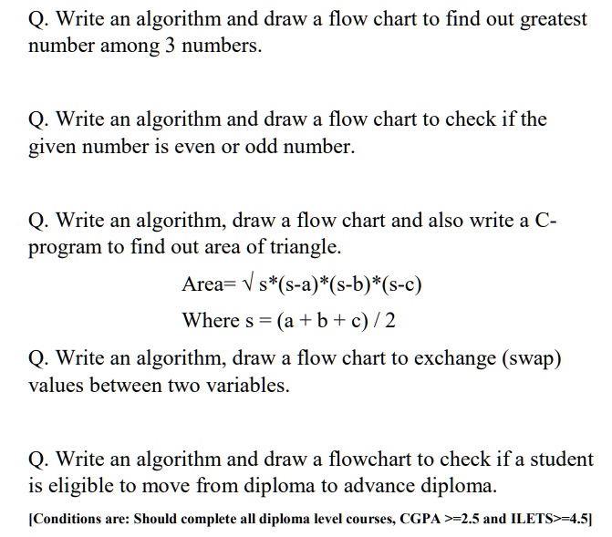 q write an algorithm and draw a flow chart to find out greatest number ...