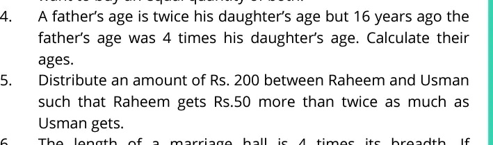 A father's age is twice his daughter's age, but 16 years ago the father ...