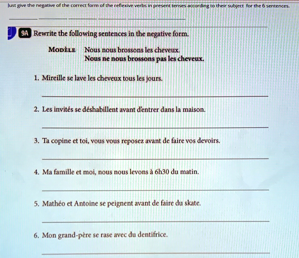 lust give the negative of the correct form of the reflexive verbs in ...