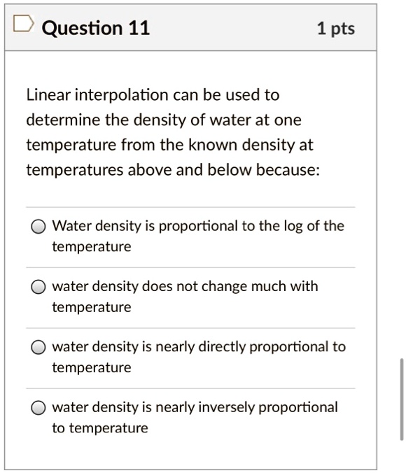 Question 11 1 Pts Linear Interpolation Can Be Used To Determine The 9112