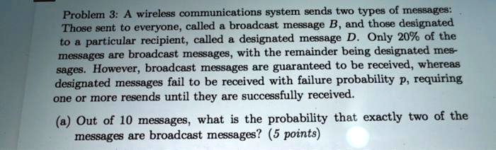 SOLVED: Problem 3: A wireless communications system sends two types of ...