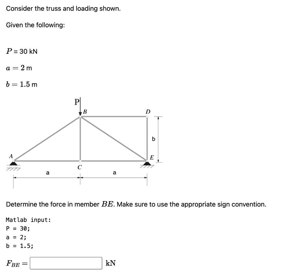 consider the truss and loading shown given the following p 30 kn a 2m b 15 m pl determine the ...