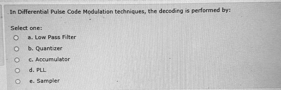 In Differential Pulse Code Modulation techniques, the decoding is ...
