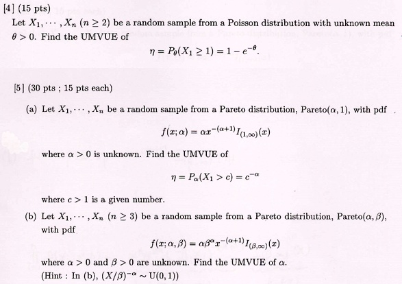 SOLVED: [4] (15 pts) Let Xi; Xn (n > 2) be a random sample from a Poisson distribution with an ...