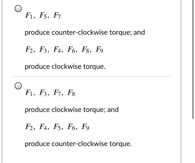 SOLVED: F1, Fs, F7 produce counter-clockwise torque; and Fz, F3, F4. F6, F8, F9 produce ...