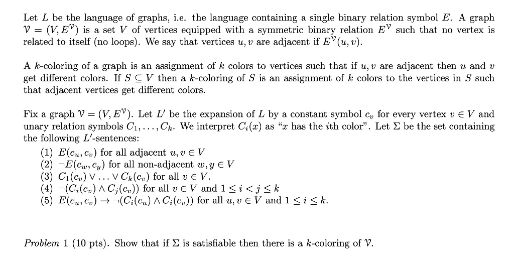 SOLVED: Let L be the language of graphs; i.e. the language containing a ...